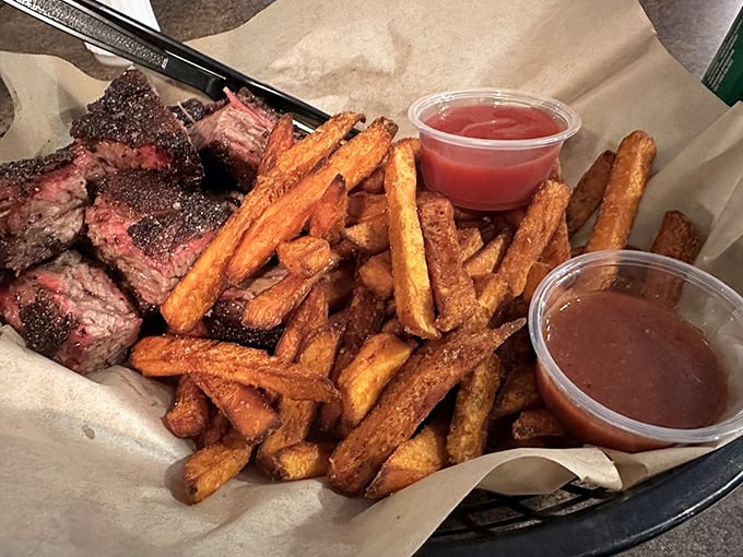 These burnt ends with sweet potato fries aren't just a meal&mdash;they're edible evidence that patience is indeed a virtue worth waiting for.