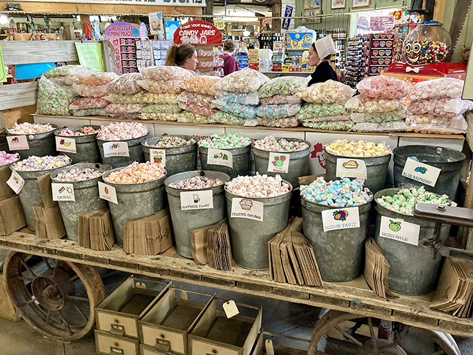 Childhood memories sold by the pound. These galvanized buckets don't just hold candy&mdash;they contain pure, crystallized joy in every pastel color imaginable.