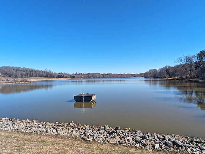 Cane Creek Lake offers a mirror-like surface perfect for reflection—both of the sky above and your thoughts as you escape the daily grind.