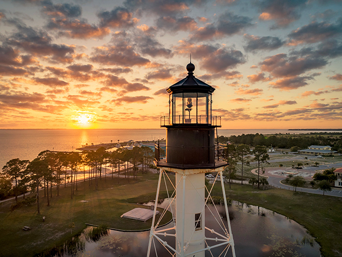 The Cape San Blas Lighthouse at sunset creates the kind of postcard moment that no filter could improve. Nature's own light show.
