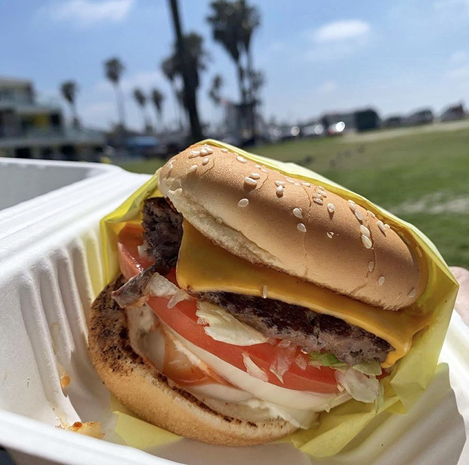 Even taken to-go, Hodad's cheeseburger maintains its perfect architecture &ndash; a testament to burger craftsmanship that travels as well as it tastes.