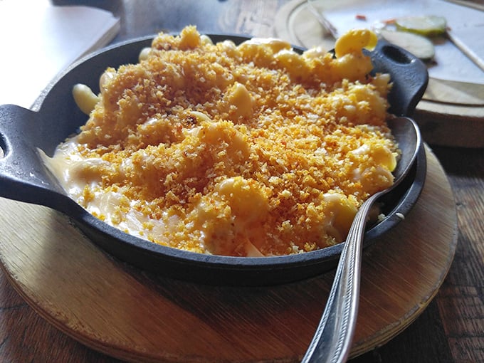 The golden crown of breadcrumbs adds the perfect textural contrast to this skillet of cheesy macaroni that's worth every single calorie.