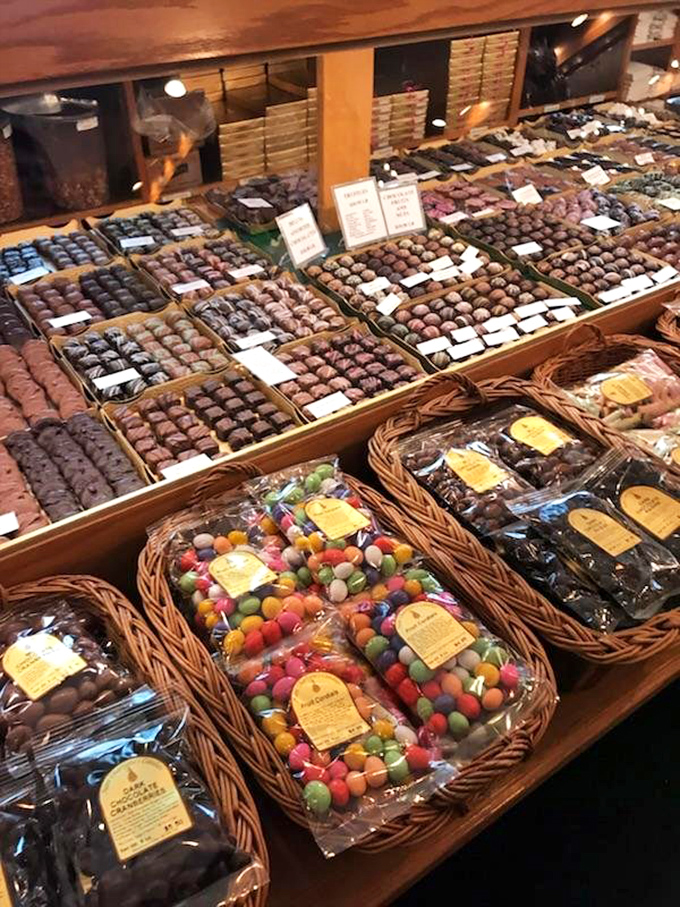 Chocolate paradise arranged with military precision &ndash; each piece a potential moment of bliss waiting for its marching orders.