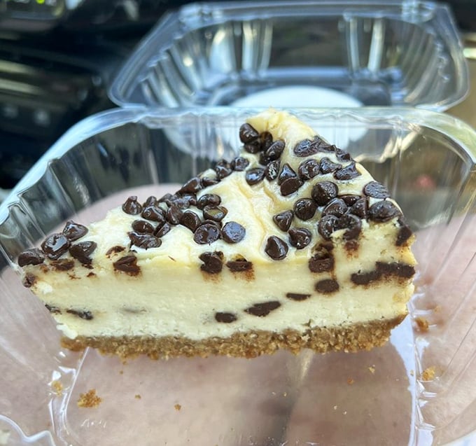 Chocolate chip cheesecake that makes you question every other dessert decision you've ever made. The graham cracker crust deserves its own fan club.