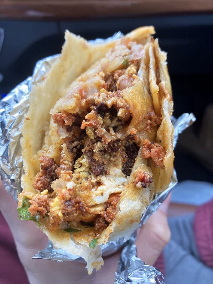 Behold the breakfast burrito in all its glory&mdash;a cross-section revealing the perfect marriage of eggs, chorizo, and cheese that might make you reconsider your relationship with cereal.