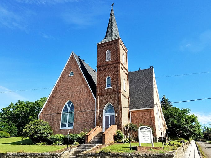 This beautiful brick church with its soaring steeple has witnessed generations of Pulaski residents gathering for worship and community events.