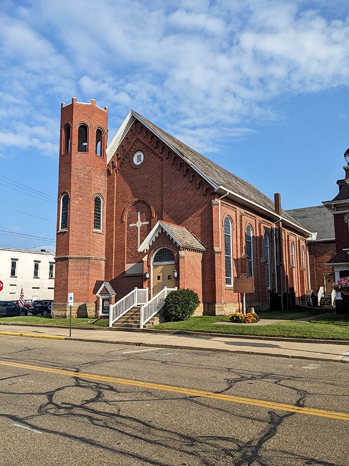 This stately brick church has been the spiritual anchor of Dennison for generations, its tower standing sentinel over the community through good times and challenging ones.