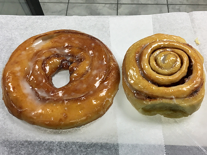 Classic glazed and cinnamon roll side by side &ndash; like seeing The Beatles and The Rolling Stones sharing the same stage. Pastry perfection in stereo.