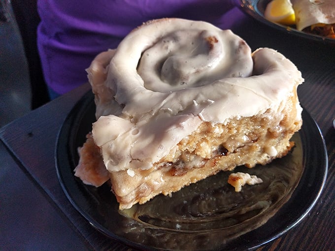 The cinnamon roll isn't just a side&mdash;it's the main event, with swirls of cinnamon and cream cheese icing that would make any pastry chef proud.