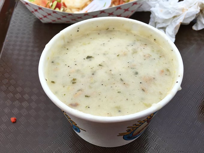 A proper New England clam chowder that's traveled west but kept its integrity&mdash;creamy, briny, and studded with tender clams like pearls in the sea.