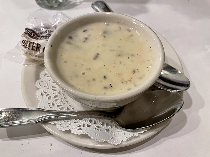 A bowl of clam chowder so creamy and rich it should come with its own retirement plan and beach house in the Hamptons.