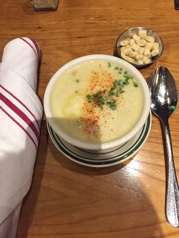 New England clam chowder so authentic it practically comes with its own Boston accent. That sprinkle of paprika isn't just for show—it's the exclamation point.