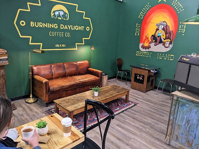 Burning Daylight Coffee Co. offers the perfect pit stop between treasure hunts. That leather couch has heard countless "guess what I found" stories.