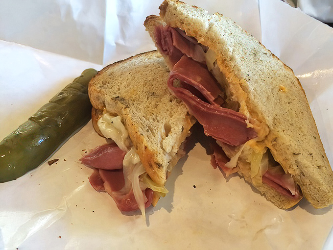 Behold the architectural marvel that is Mitchell's Reuben&mdash;layers of corned beef, sauerkraut, and melted Swiss creating perfect harmony between two slices of rye.