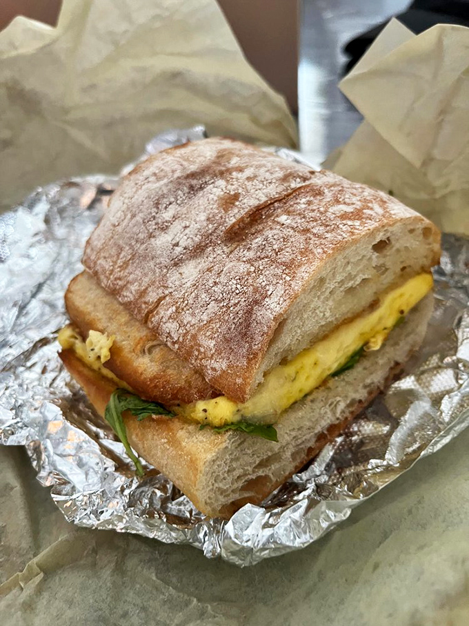 Grab a famous egg sandwich from Fox in the Snow Cafe in Columbus; you will love every fluffy, delicious bite!