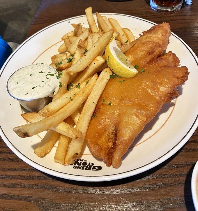 Fish and chips that would make the British jealous &ndash; golden, crispy batter hugging flaky white fish. The perfect marriage of crunch and tenderness with hand-cut fries standing by.