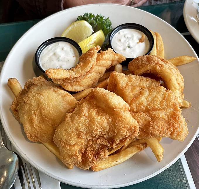 Fish and chips that would make a British pub jealous&mdash;golden armor protecting flaky white fish that practically high-fives your taste buds.