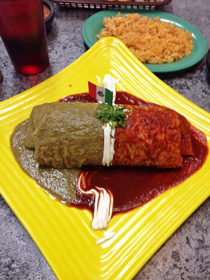 The flag burrito isn't just patriotic&mdash;it's a masterpiece of dueling sauces that makes your plate look like artwork and your taste buds stand at attention.