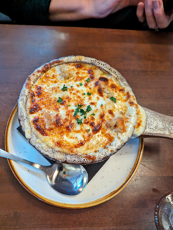 This isn't just French onion soup&mdash;it's a bubbling cauldron of comfort topped with a golden crown of melted cheese.