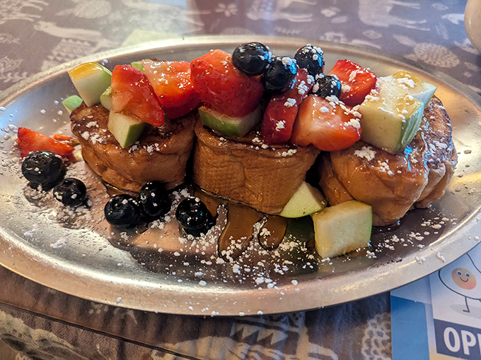 French toast that doesn't just cross the line between breakfast and dessert&mdash;it dances over it with fresh berries and a powdered sugar snowfall.