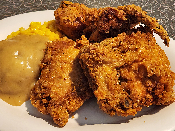 Aunt Liz's fried chicken has a crust so perfectly golden and crispy, it practically demands a standing ovation with each bite.