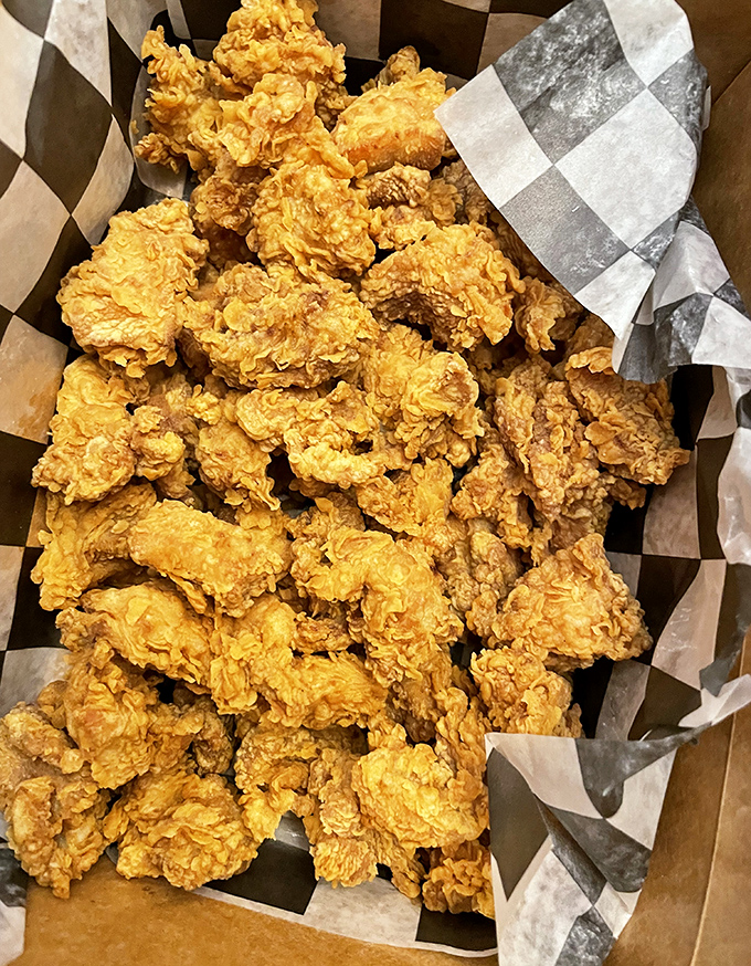 Popcorn chicken that puts movie theater popcorn to shame &ndash; bite-sized morsels of juicy thigh meat in a crunchy, seasoned coating.