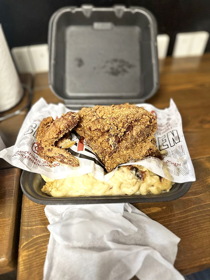 When fried chicken meets mac and cheese, it's not just a meal—it's a reunion of soulmates that were always meant to be together.