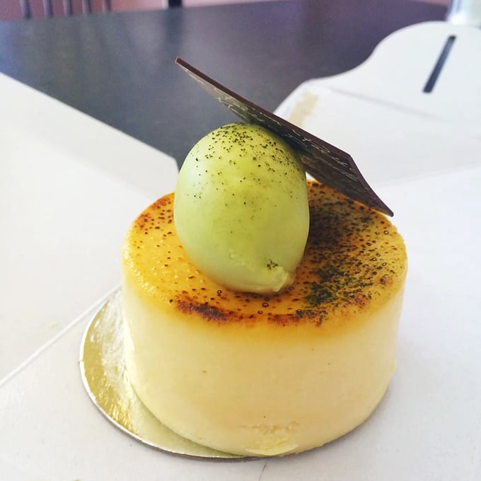 The green tea and chocolate topped cheesecake proves that international flavor marriages can work beautifully – like a dessert version of a successful cross-cultural rom-com.