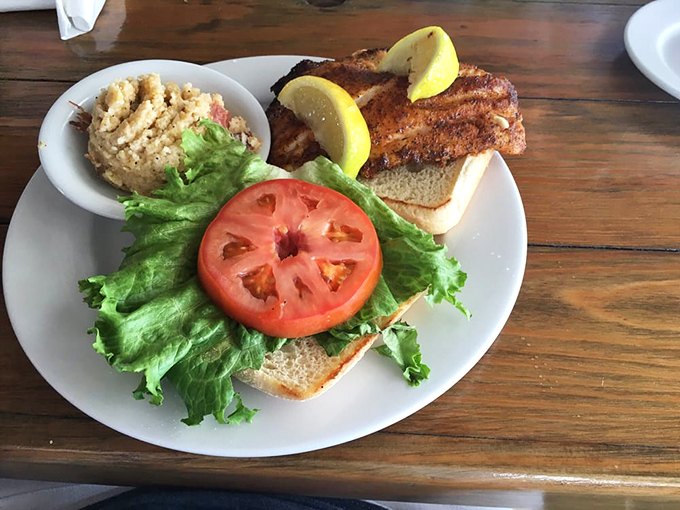 The legendary grouper sandwich in all its blackened glory&mdash;where the fish is the star and everything else is just supporting cast.