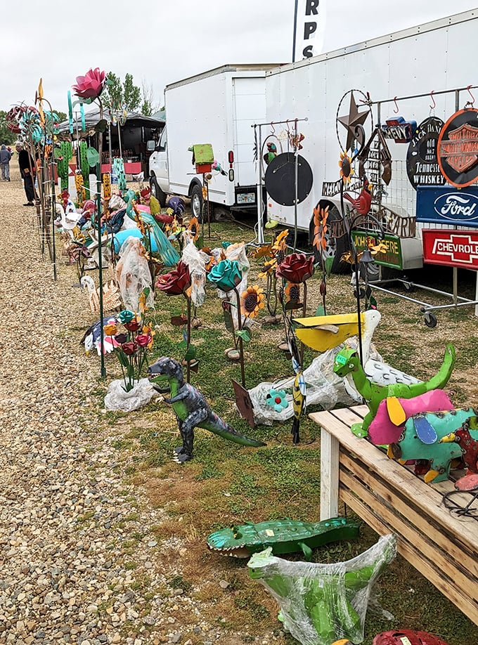 Garden art with attitude! These colorful metal creations prove one person's scrap metal is another's perfect patio conversation piece.