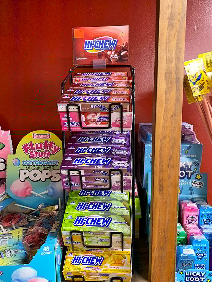 The Hi-Chew display &ndash; Japan's gift to fruit candy lovers &ndash; offering flavors from classic cherry to "I didn't know that was a fruit" mango.