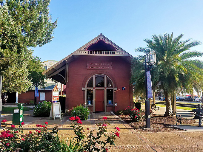 The historic train depot has traded steam engines for visitors seeking information, proving that good architecture always finds a purpose.