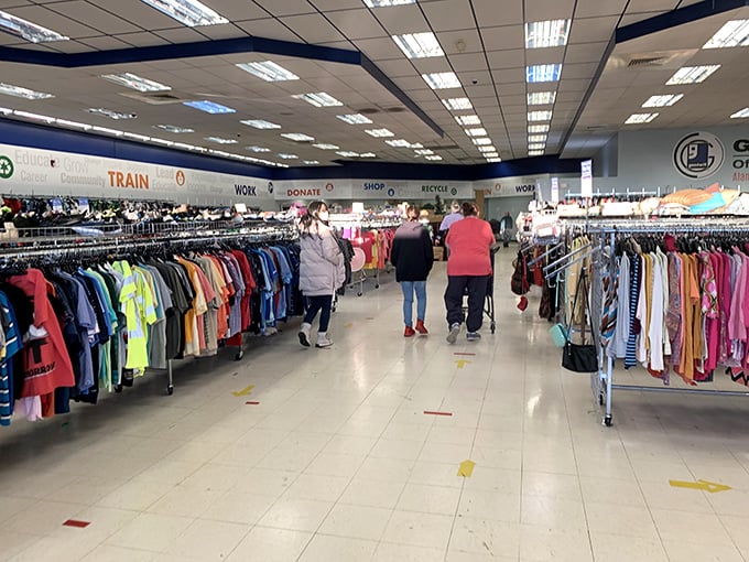 The grand expanse of organized chaos&mdash;where shoppers navigate a sea of clothing racks like explorers charting new retail territory.