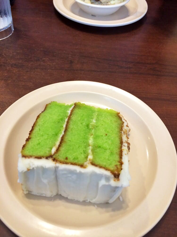Key lime cake that glows brighter than Atlanta traffic. This isn't just dessert; it's a neon-green declaration that Southern baking plays by its own magnificent rules.