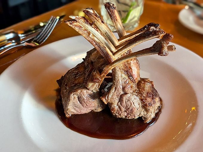 Lamb chops standing at attention like meaty soldiers, their bones forming a teepee over a pool of savory jus that begs to be sopped up.