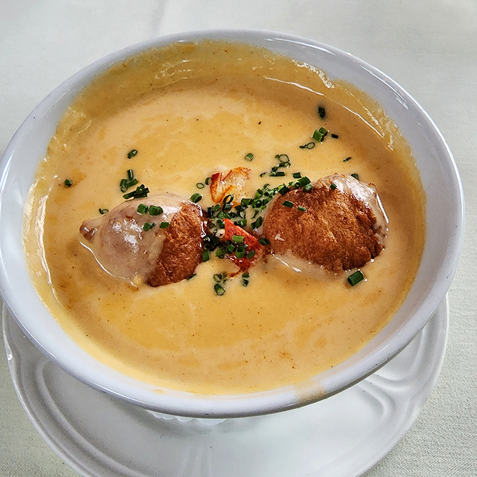 This lobster bisque isn't just soup&mdash;it's liquid luxury. Those croutons are like little islands of happiness in a sea of deliciousness.