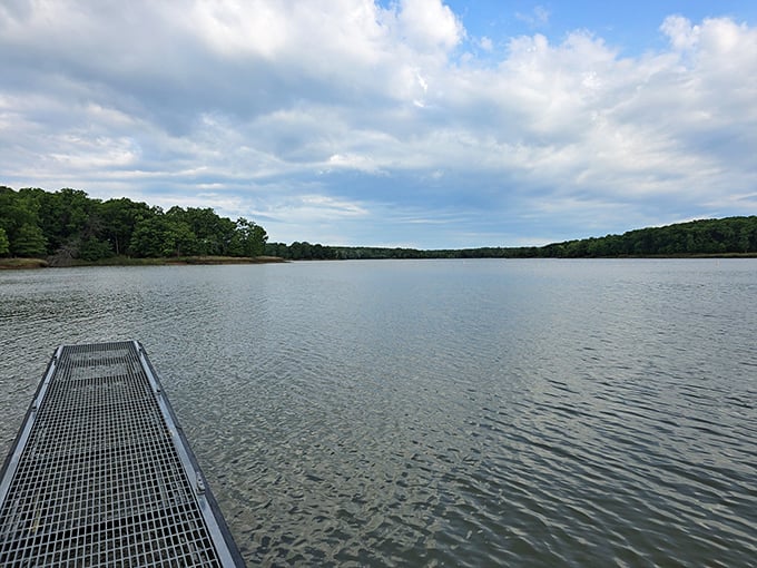 Mirror, mirror on the lake&mdash;reflecting clouds, trees, and the occasional fish jumping for joy. Nature's infinity pool, Missouri-style.