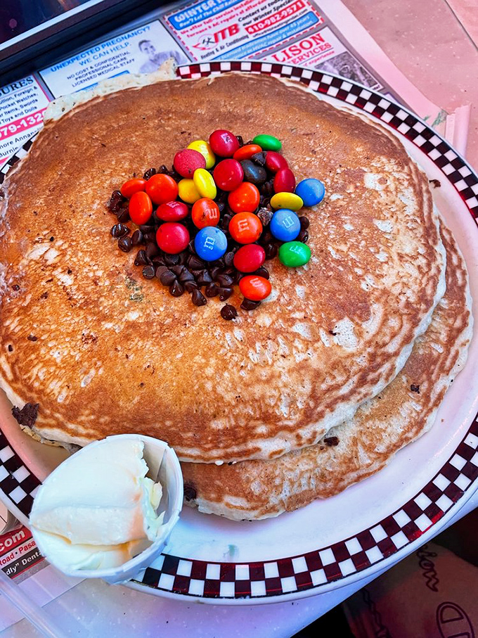 Pancakes that double as edible art &ndash; chocolate chips and M&Ms create a breakfast that your inner child and adult self can finally agree on.