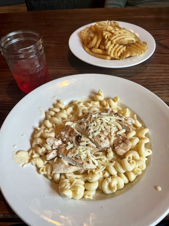 Simplicity perfected: cavatappi pasta swimming in creamy cheese sauce with grilled chicken. Sometimes the classics need no improvement.