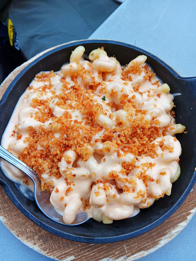 Mac and cheese that doesn't mess around&mdash;creamy, topped with crispy breadcrumbs. The kind of comfort food that makes you temporarily forget your problems.