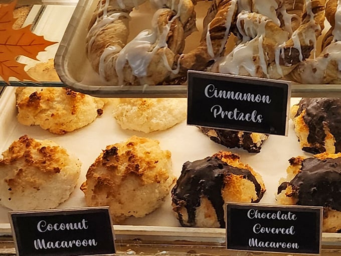Coconut macaroons that would make your grandmother jealous sit alongside chocolate-dipped cousins. The cinnamon pretzels? Pure Pennsylvania magic.