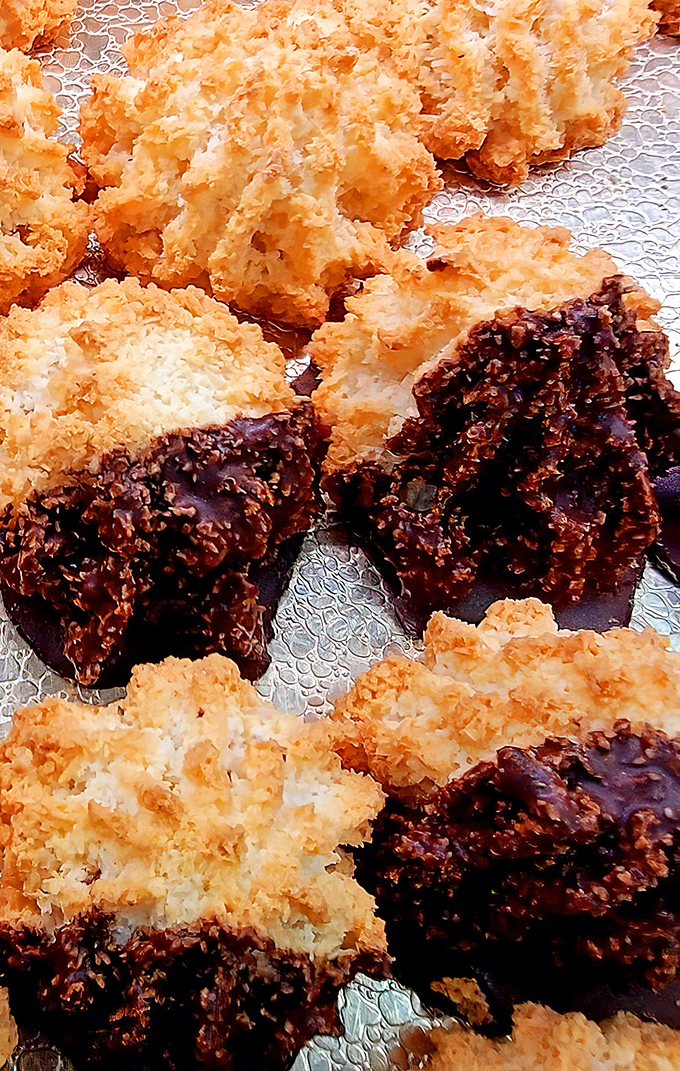 Coconut macaroons dipped in chocolate&mdash;proof that sometimes the simplest combinations create the most profound happiness. Half cookie, half religious experience.