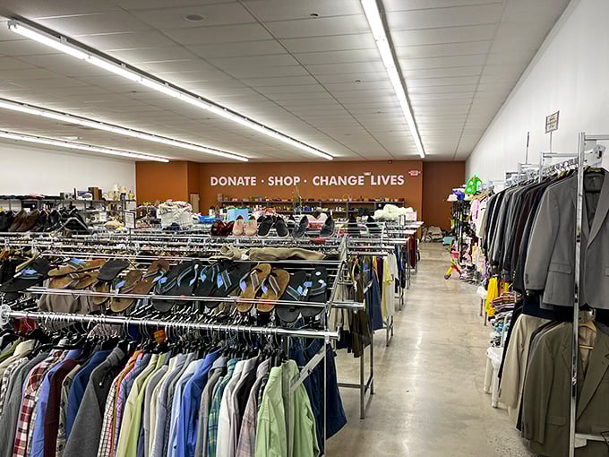 The slogan says it all: "Donate &bull; Shop &bull; Change Lives." Though they forgot to add "Find that button-down your spouse swears you never owned."