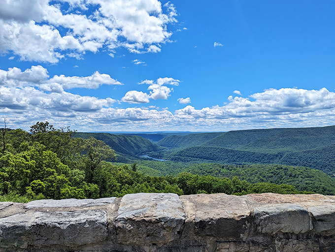 The original big-screen experience. No Netflix series can compete with the drama of sunlight playing across these ancient Appalachian folds.