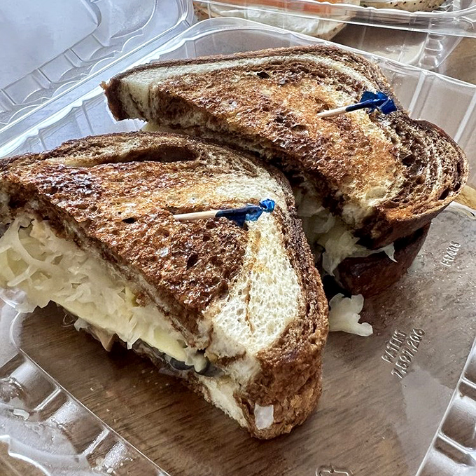 Even vegetarians get the royal treatment here &ndash; this mushroom Reuben doesn't apologize for anything, standing proud on its marbled throne.
