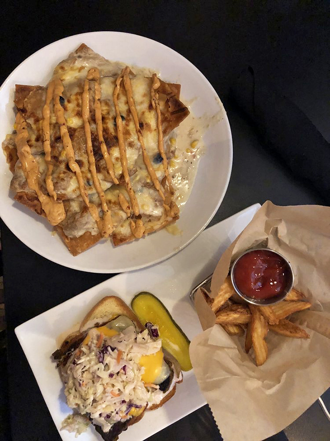 This loaded dish with cheese sauce drizzled artfully might be the reason elastic-waist pants were invented. Worth every stretchy inch.