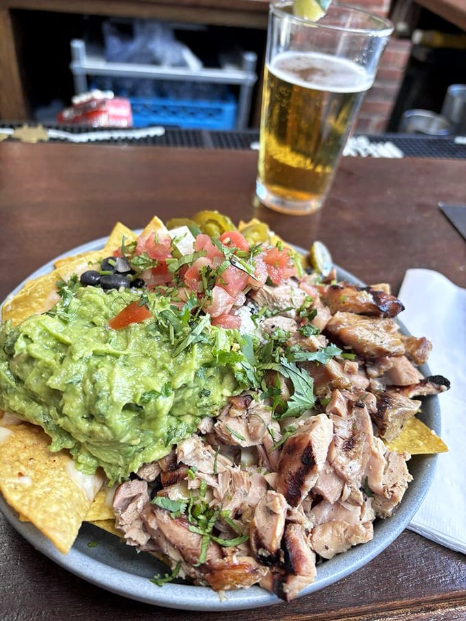 Guacamole that green should have its own ZIP code. The chicken looks like it had a fulfilling life before fulfilling your appetite.