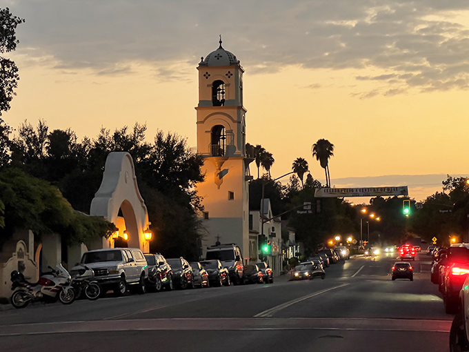 The Post Office Tower at sunset glows like nature's own Instagram filter. This "Pink Moment" is Ojai's signature daily performance.