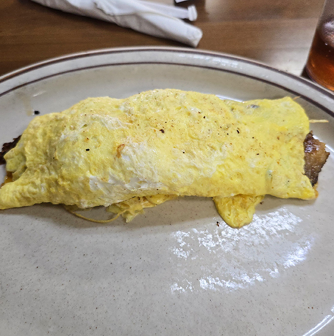 Sunshine on a plate! This perfectly executed omelette proves that sometimes the simplest dishes require the most skill to perfect.