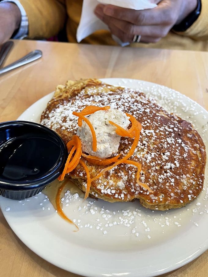 Carrot pancakes that could make you see in the dark &ndash; though you'll close your eyes in bliss with each bite of these spiced, powdered sugar-dusted beauties.